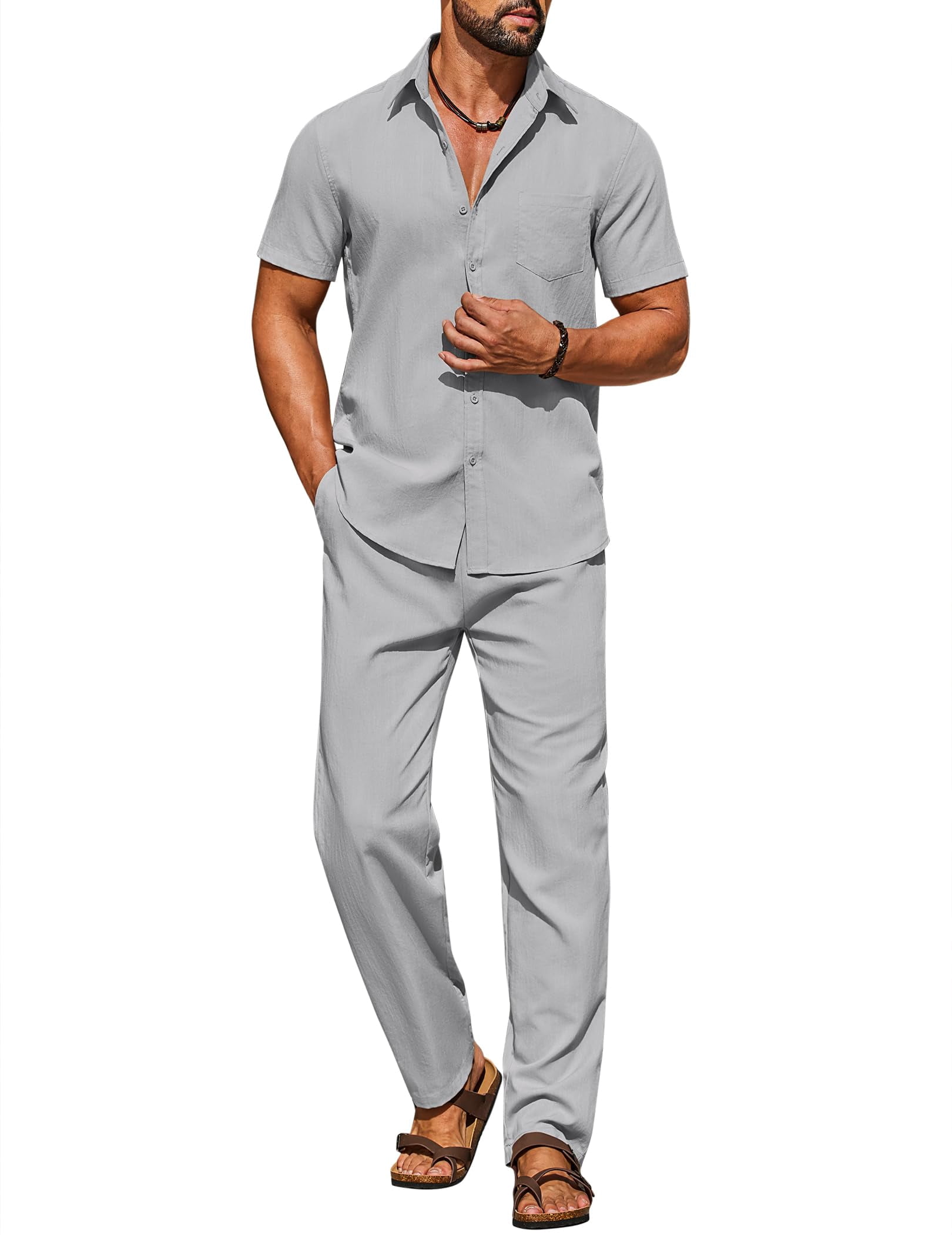 COOFANDY Mens Linen Sets 2 Piece Outfits Casual Summer Vacation Outfits ...