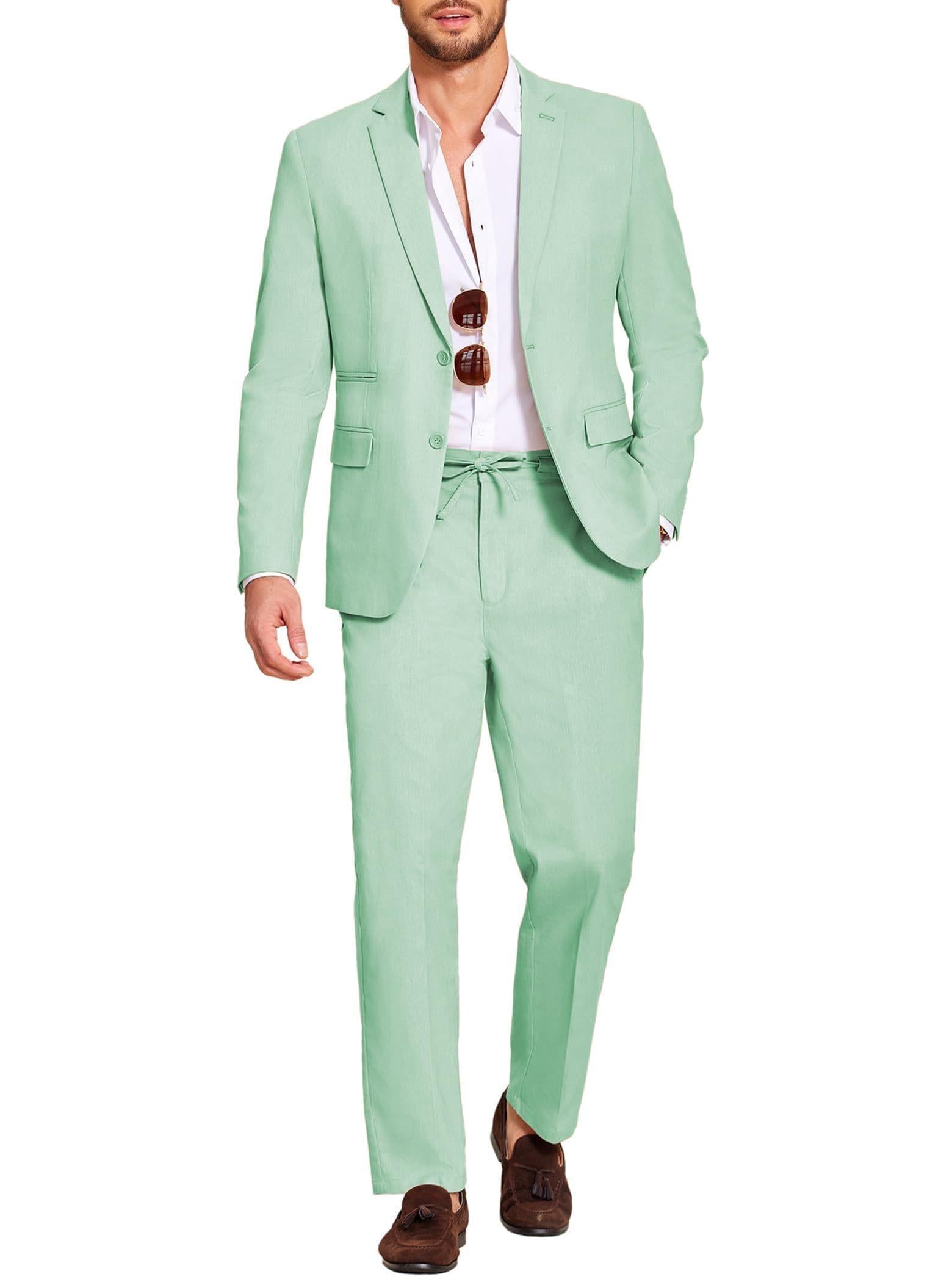 COOFANDY Men's 2 Piece Linen Blended Suits Set Regular Fit Casual ...
