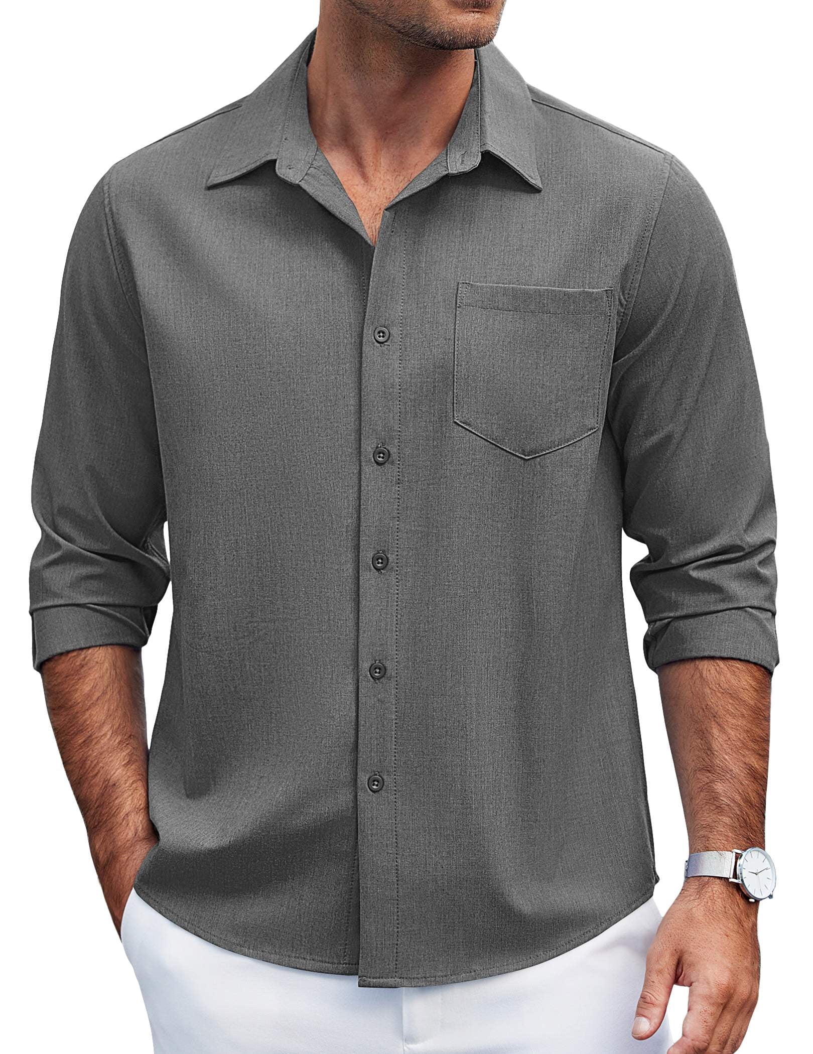 COOFANDY Mens Long Sleeve Button Down Shirts Wrinkle Free Shirts Silm ...