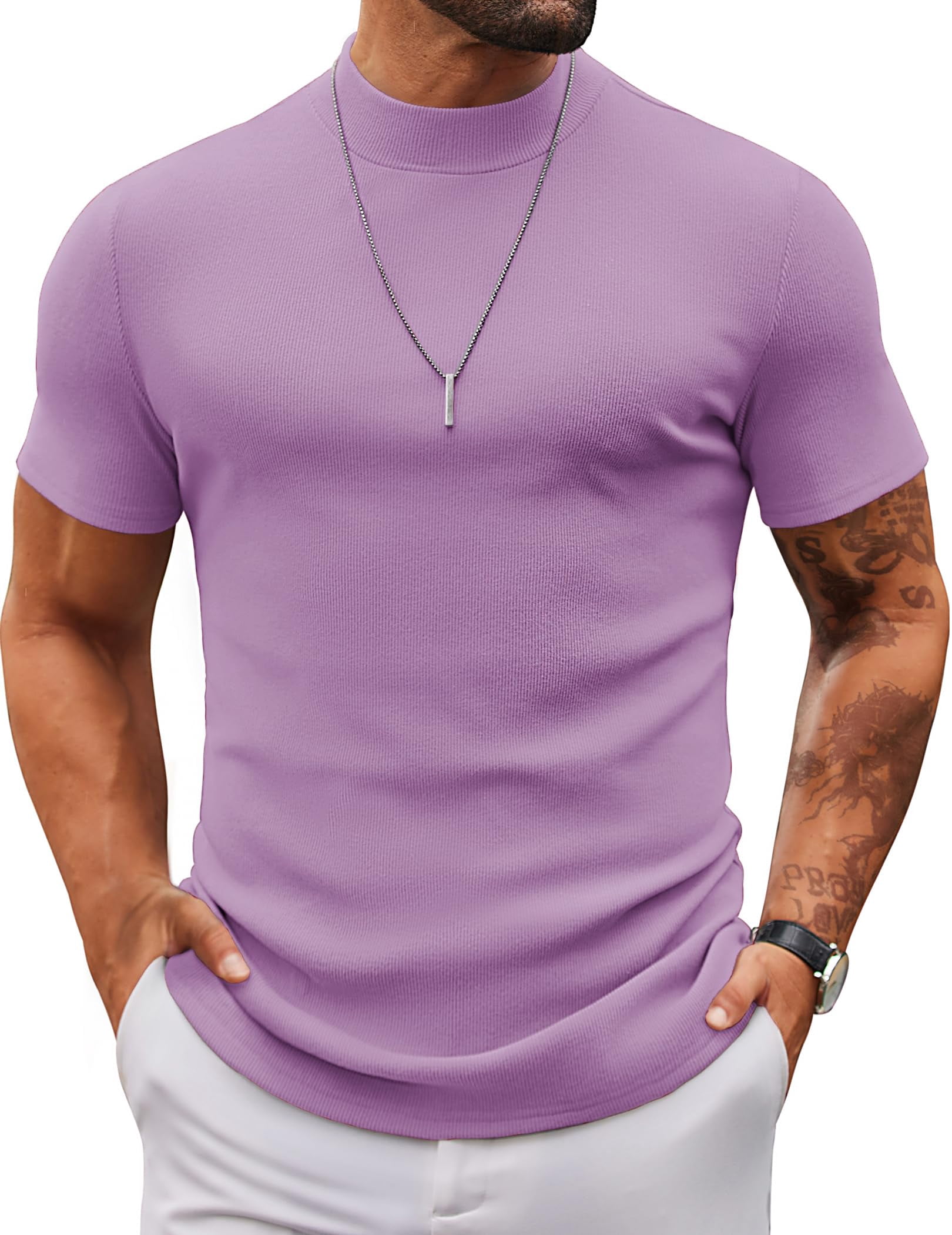 COOFANDY Mens Mock Turtleneck Sweater Short Sleeve Slim Fit Turtle Neck ...