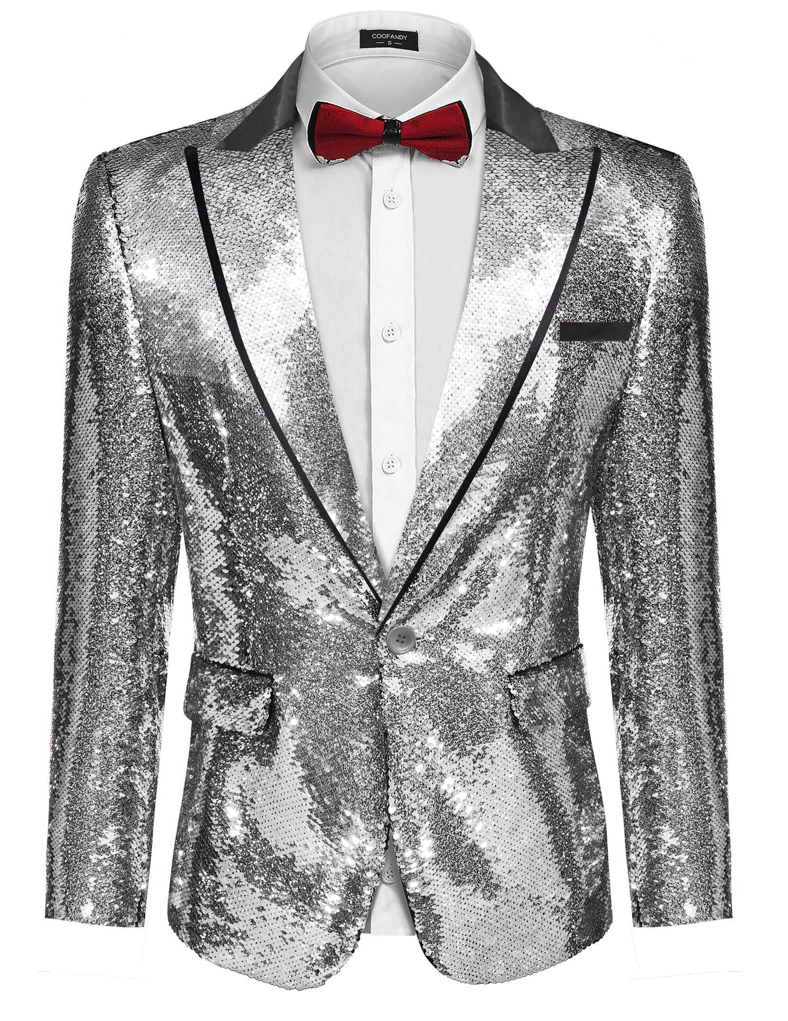 COOFANDY Men Glitter Sequin Blazer Jacket Slim Fit One Button Tuxedo ...