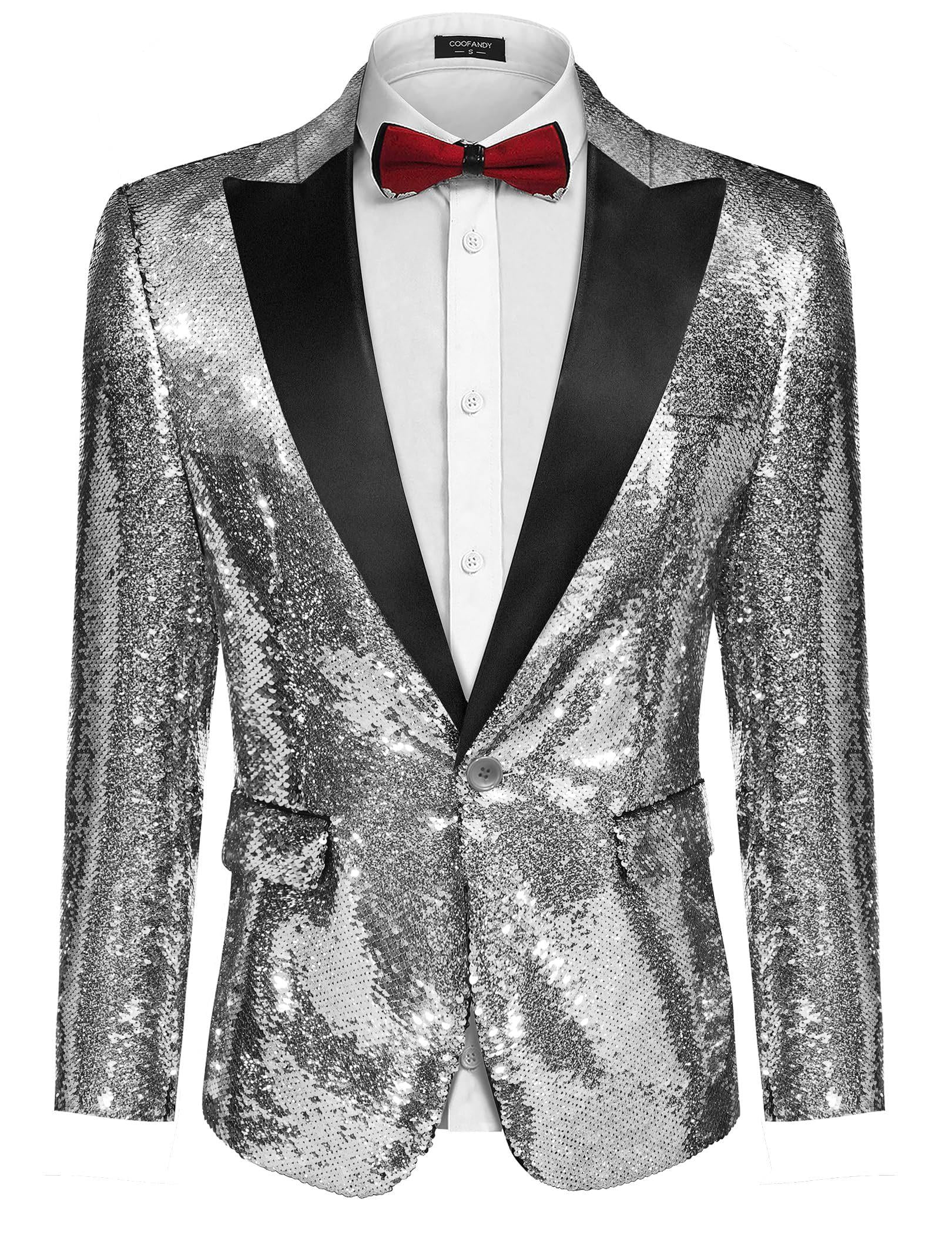 COOFANDY Shiny Sequins Suit Jacket Blazer One Button Tuxedo for Party ...