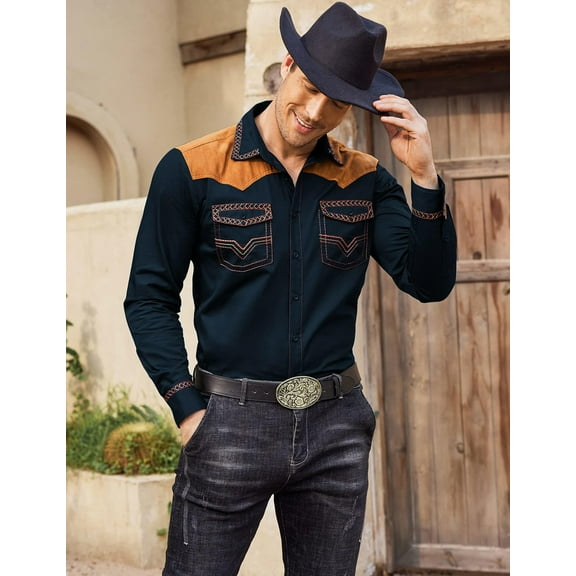Dress Shirts for Men Western Cowboy Shirts Long Sleeve Embroidered ...