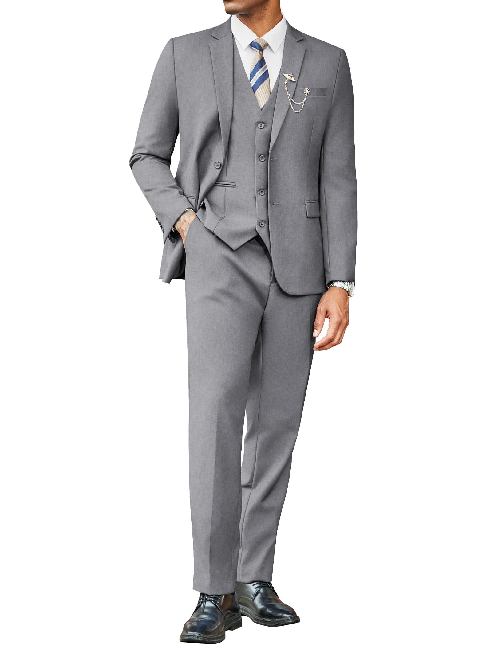 COOFANDY Mens Suit Classic Fit 3 Piece Tuxedo Suit Set Two Button ...