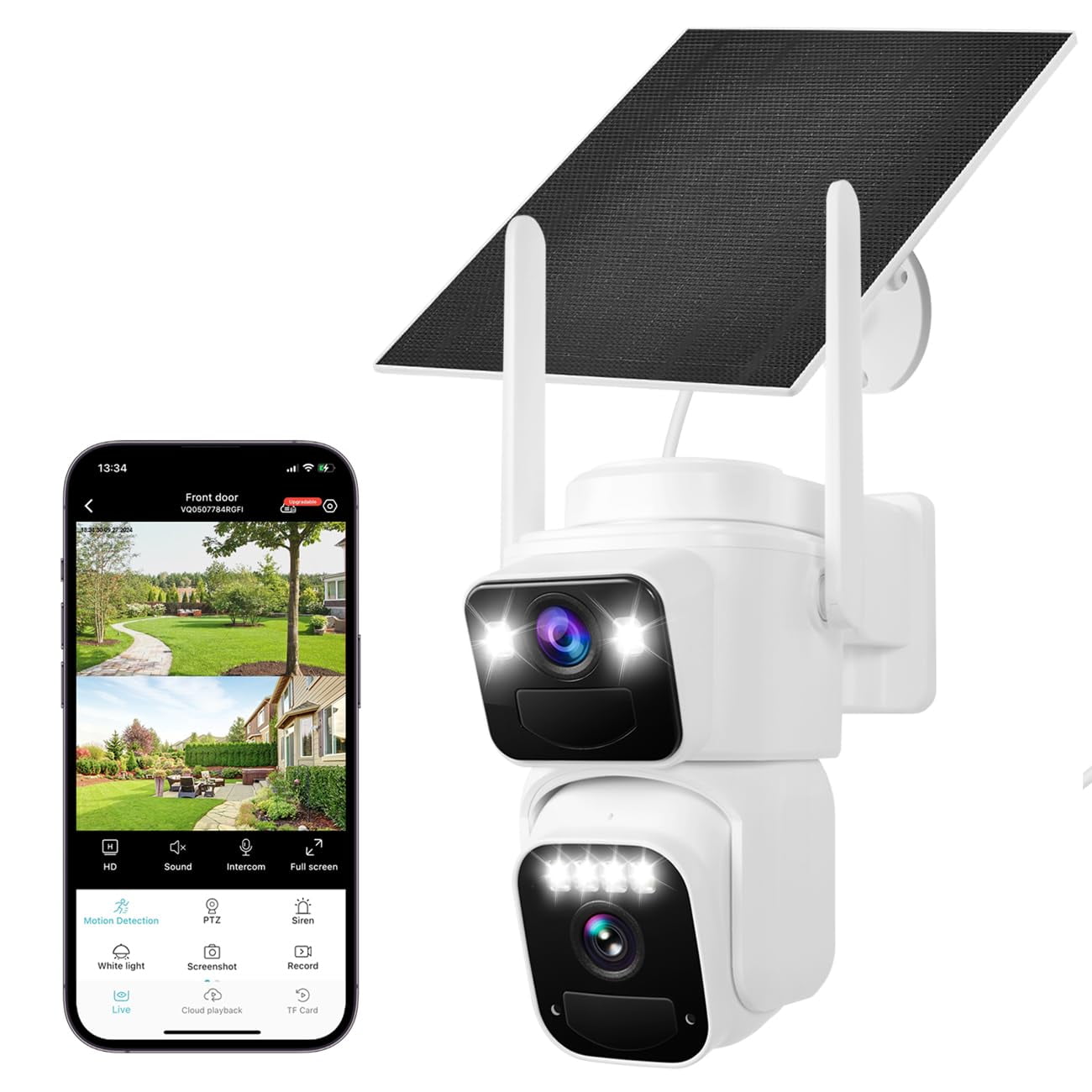 COOHILIGH Dual Lens Dual Screen 2K Solar Security Camera Wireless ...