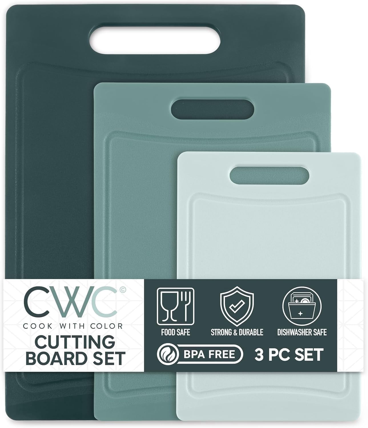 COOK WITH COLOR 3-Piece Cutting Board Set, Teal, Small to Large ...
