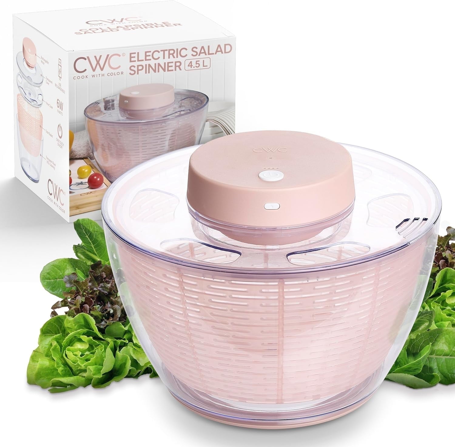COOK WITH COLOR 6-Watt Electric Salad Spinner with 4.5L Transparent ...