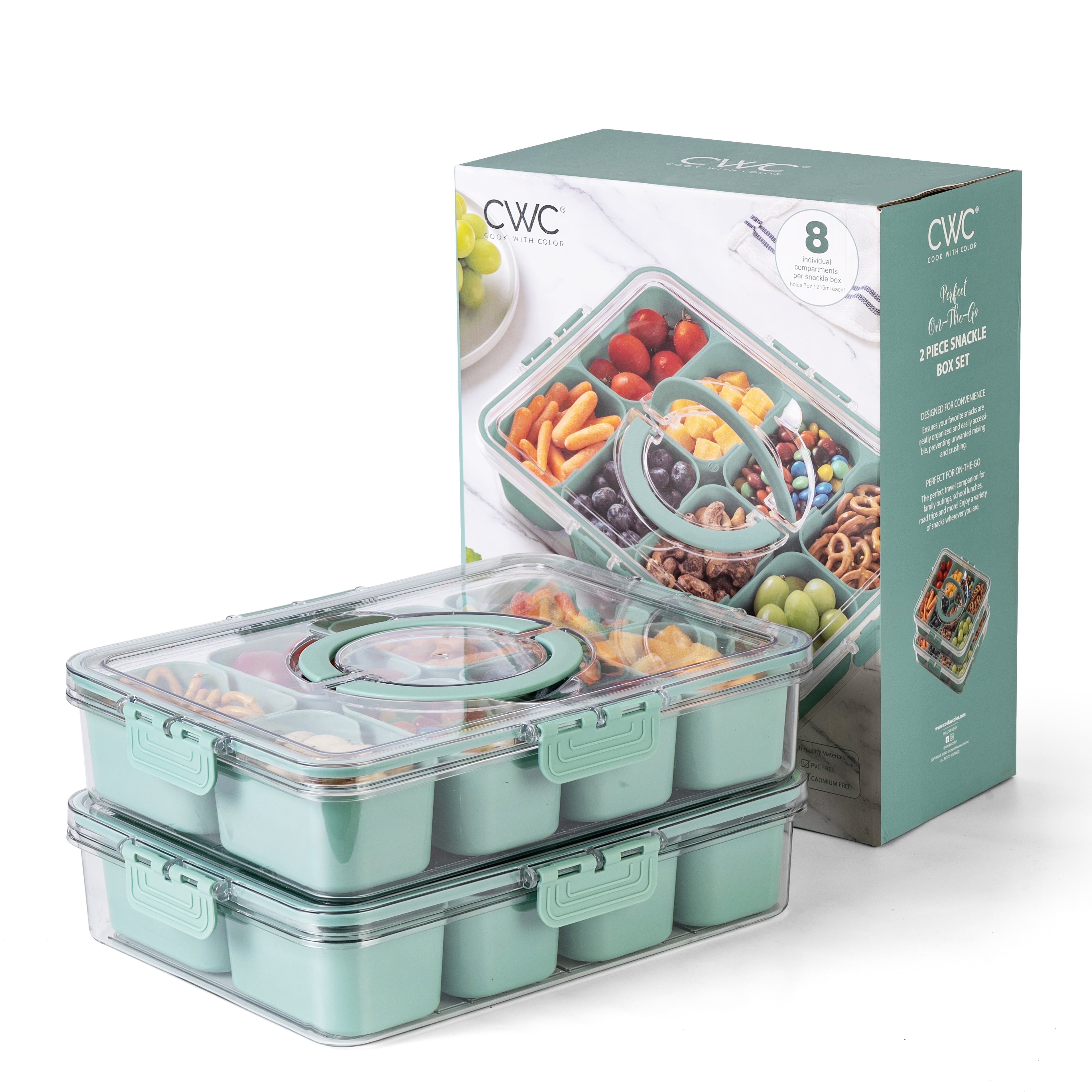 COOK WITH COLOR 8-Compartment Snackle Box Container Divided Serving ...