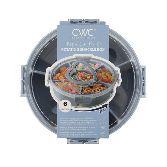 COOK WITH COLOR BLUE ROUND 6 DIVIDER SNACKLE BOX WITH CARRYING HANDLE ...