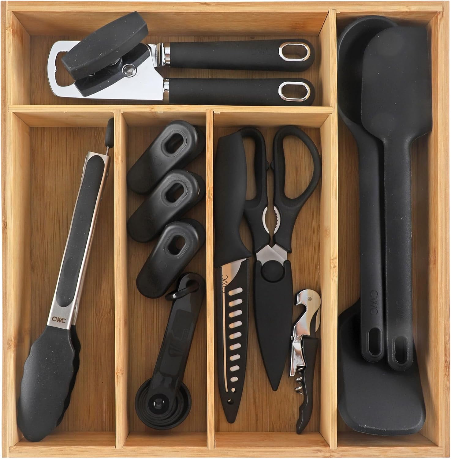 COOK WITH COLOR Bamboo Kitchen Utensil Set with Drawer Organizer ...