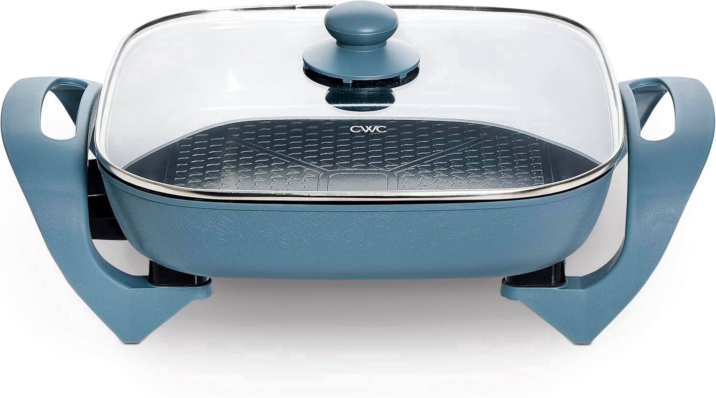 COOK WITH COLOR Electric Skillet, 1400-Watt Ceramic Pan, Blue, Tempered ...