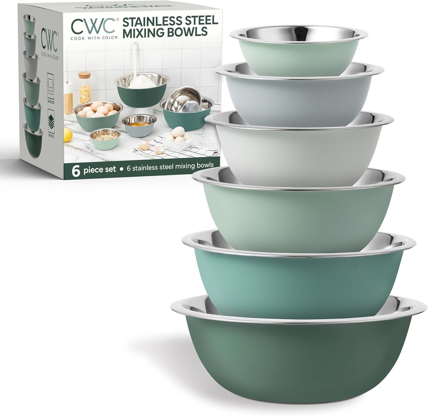 COOK WITH COLOR Stainless Steel Mixing Bowls Set - Nesting Bowls, 6 ...