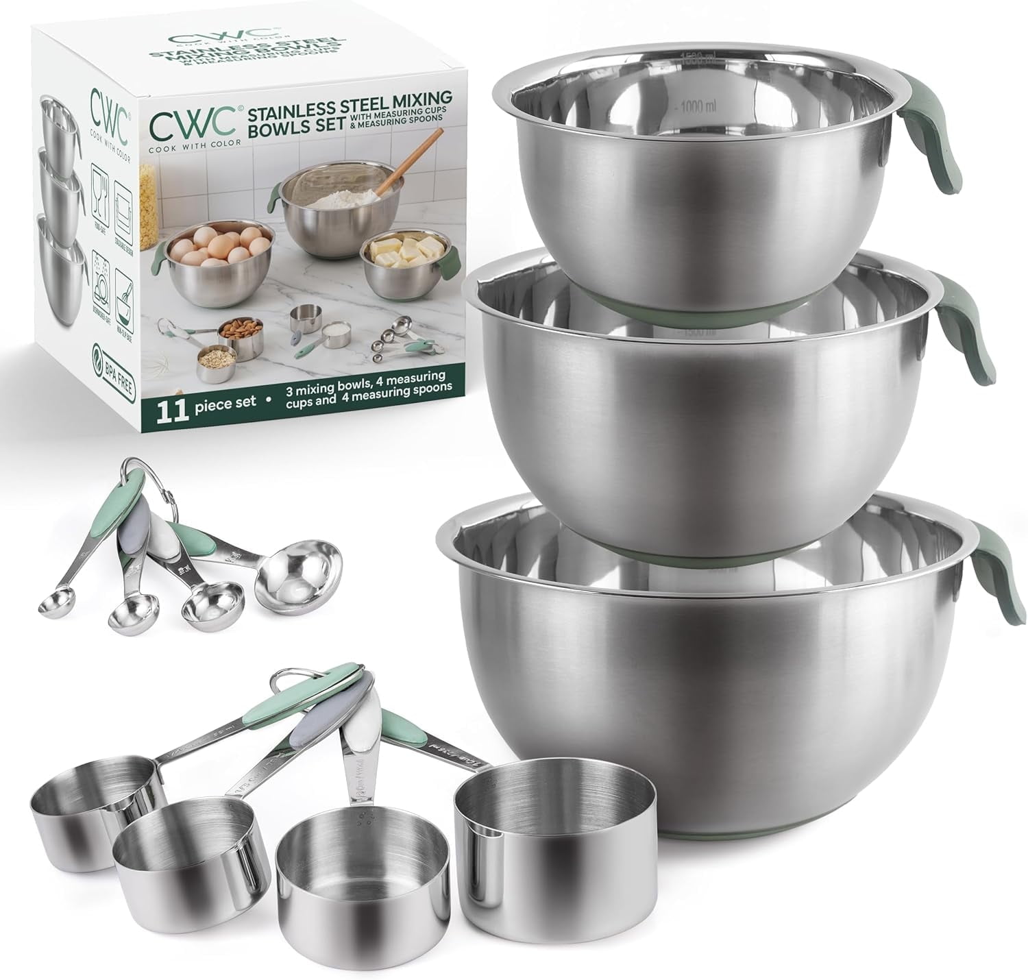COOK WITH COLOR Stainless Steel Mixing Bowls Set and Measuring Cups ...
