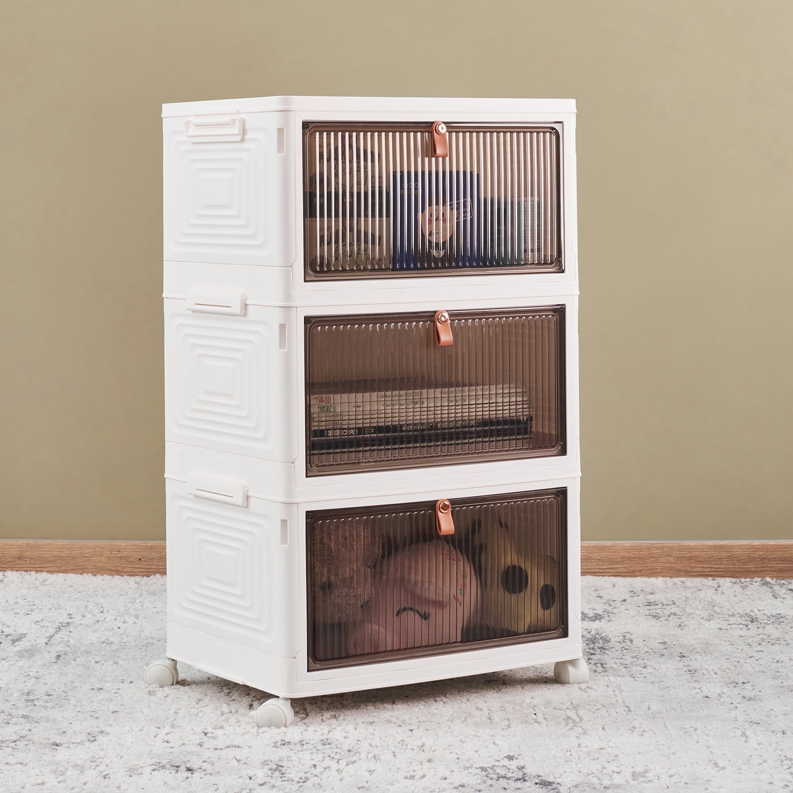 COOKCOK 3 Tier Storage Bins with Lids, Folding Storage Box with Wheels ...