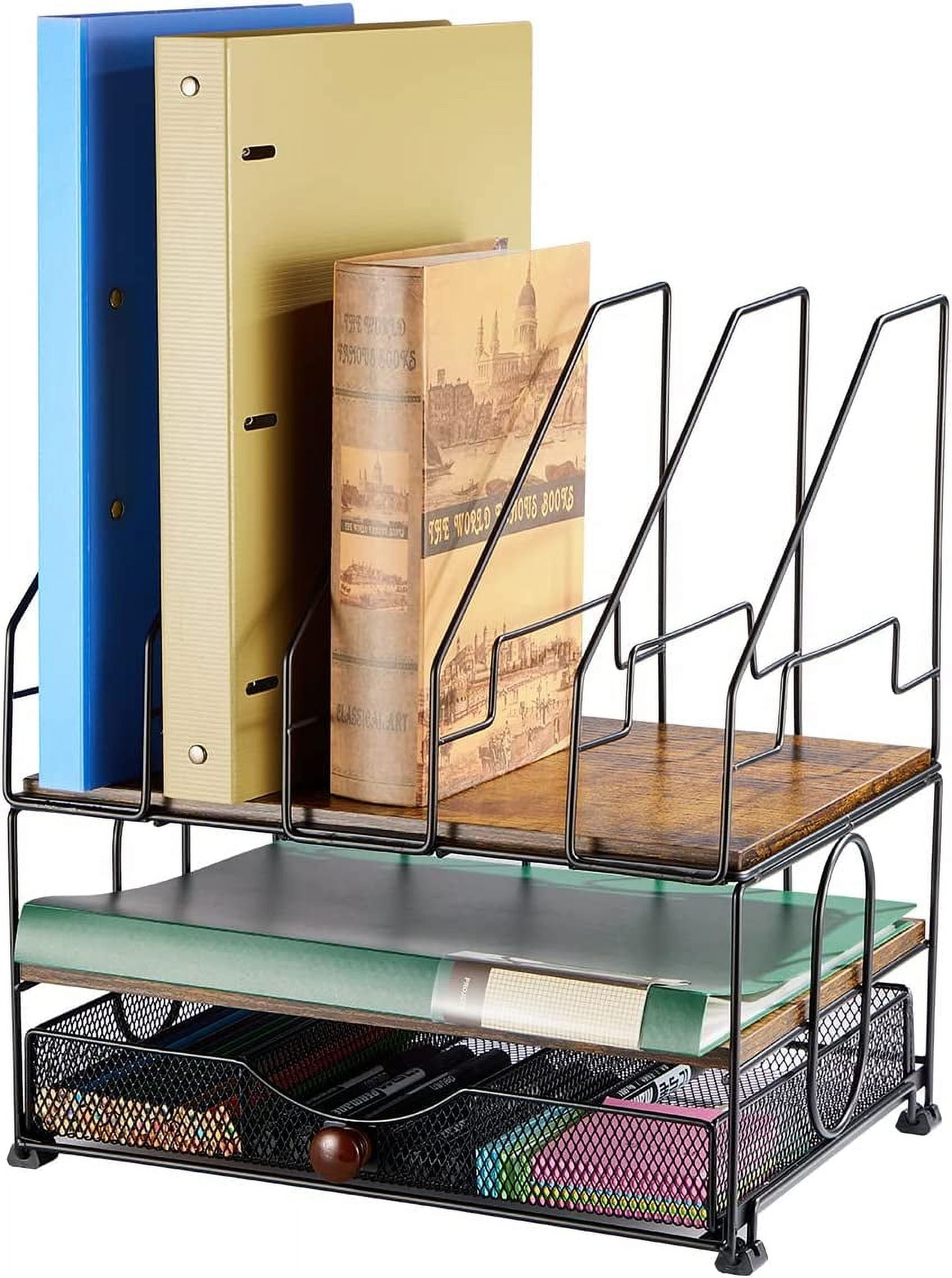 COOKCOK 3-Tier Mesh Desk Organizers, Wooden Desk File Organizer with 5 ... COOKCOK 3-Tier Mesh Desk Organizers, Wooden Desk File Organizer with 5 ...