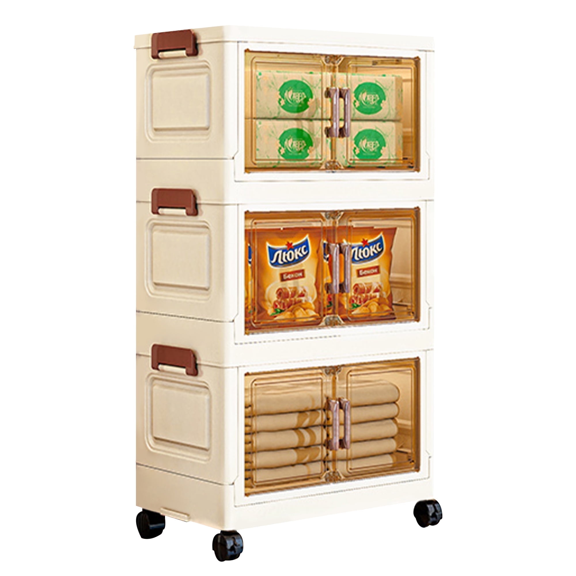 COOKCOK 30QT 3-Tire Plastic Storage Bins with Wheels & Lids, Open Front ...