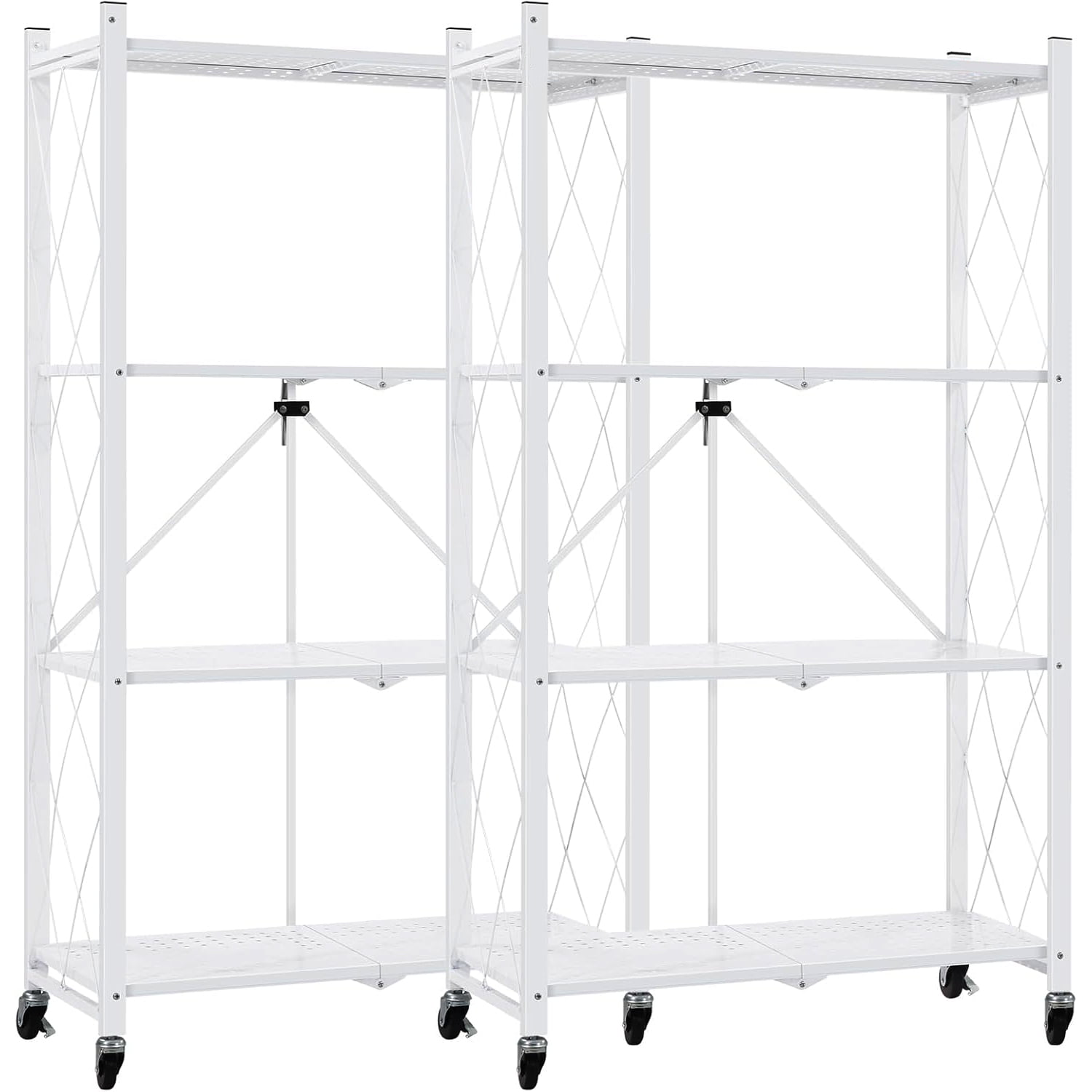 COOKCOK 4-Tier Storage Shelves, Foldable Shelving Units with Wheels, 27 ...