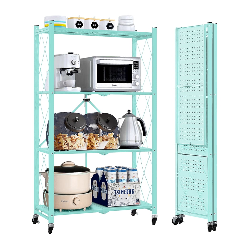 COOKCOK 4-Tier Storage Shelving Unit, Metal Shelf, Foldable Storage ...