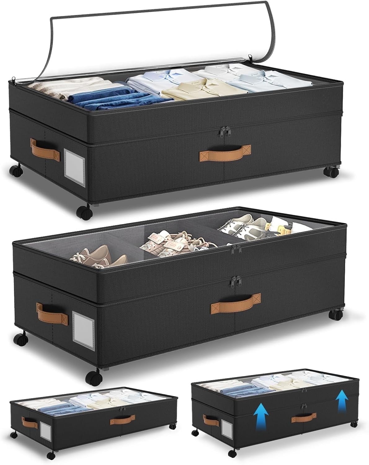COOKCOK Under Bed Storage with Wheels, 72L XXL Under the Bed Storage ...