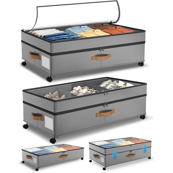 Under Bed Storage, 35.5 inches Under Bed Storage with Wheels, Large ...