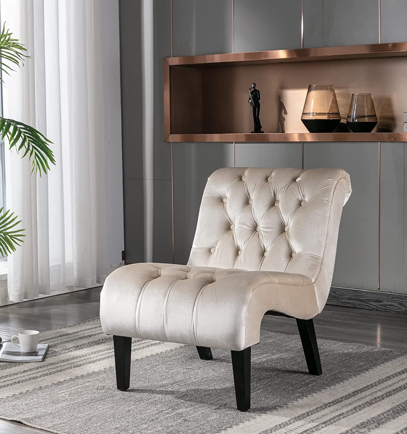 COOKCOK Comfy Velvet Accent Chair, Upholstered Armless Side Chair for ...