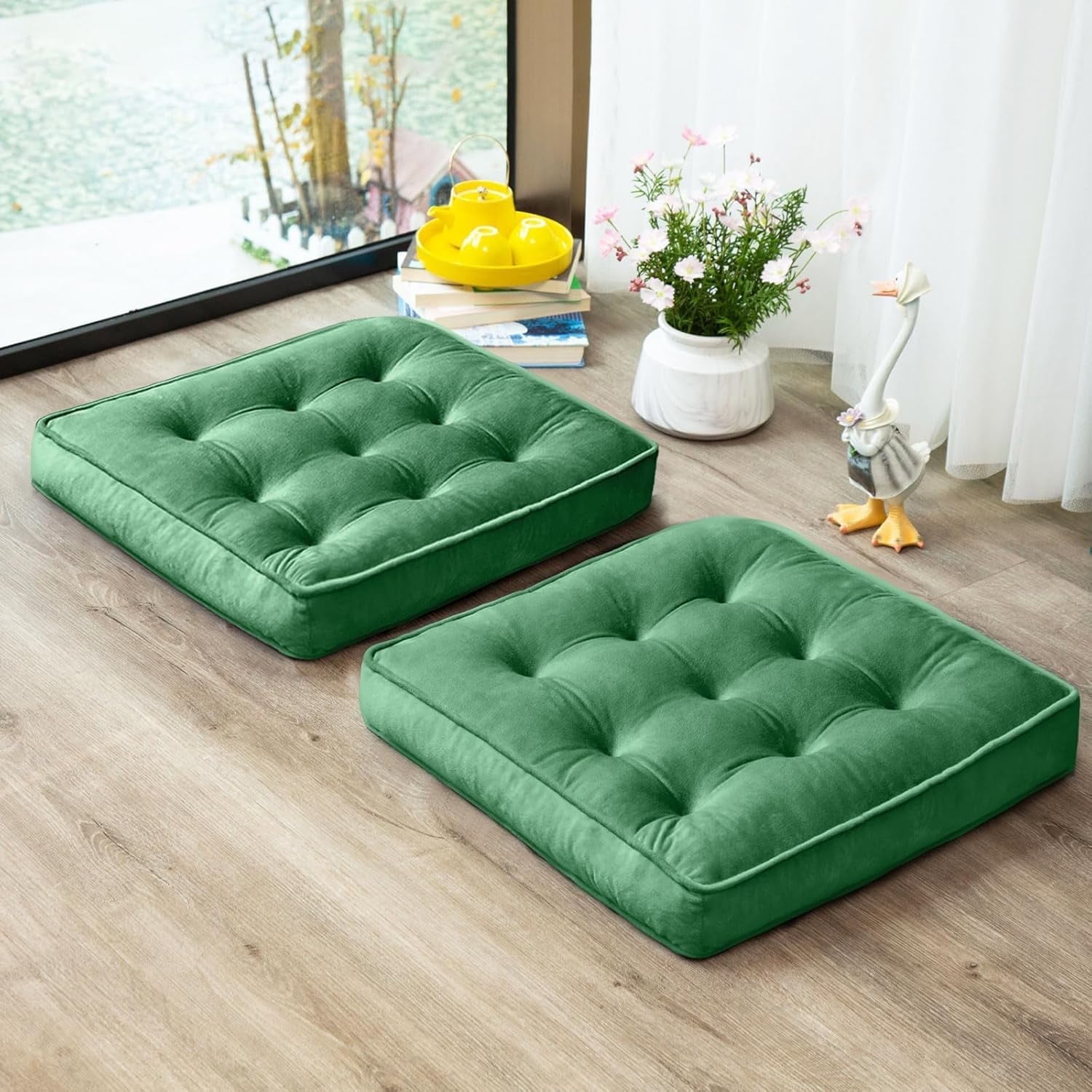 COOKCOK Floor Pillow Set of 2, Memory Foam Meditation Cushion, Floor ...