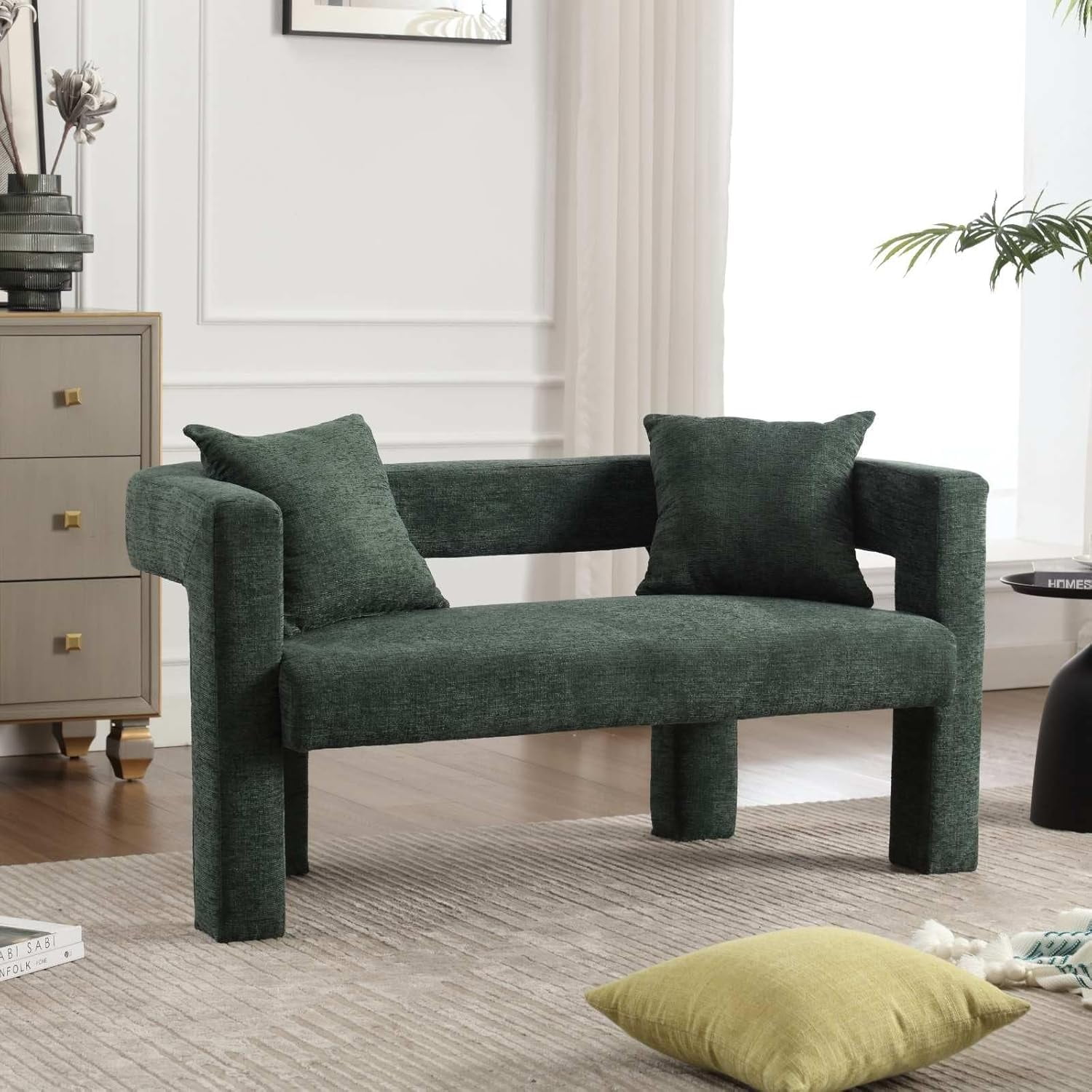 COOKCOK Modern Chenille Loveseat Sofa, 51.18" Compact 2-Seater Sofa ...