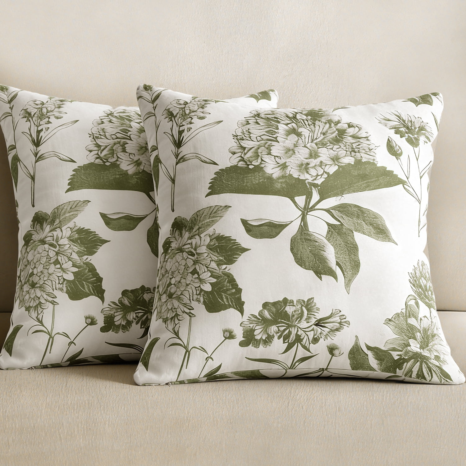 COOKCOK Set of 2 Floral Vintage Throw Pillow Covers Neutral Accent ...