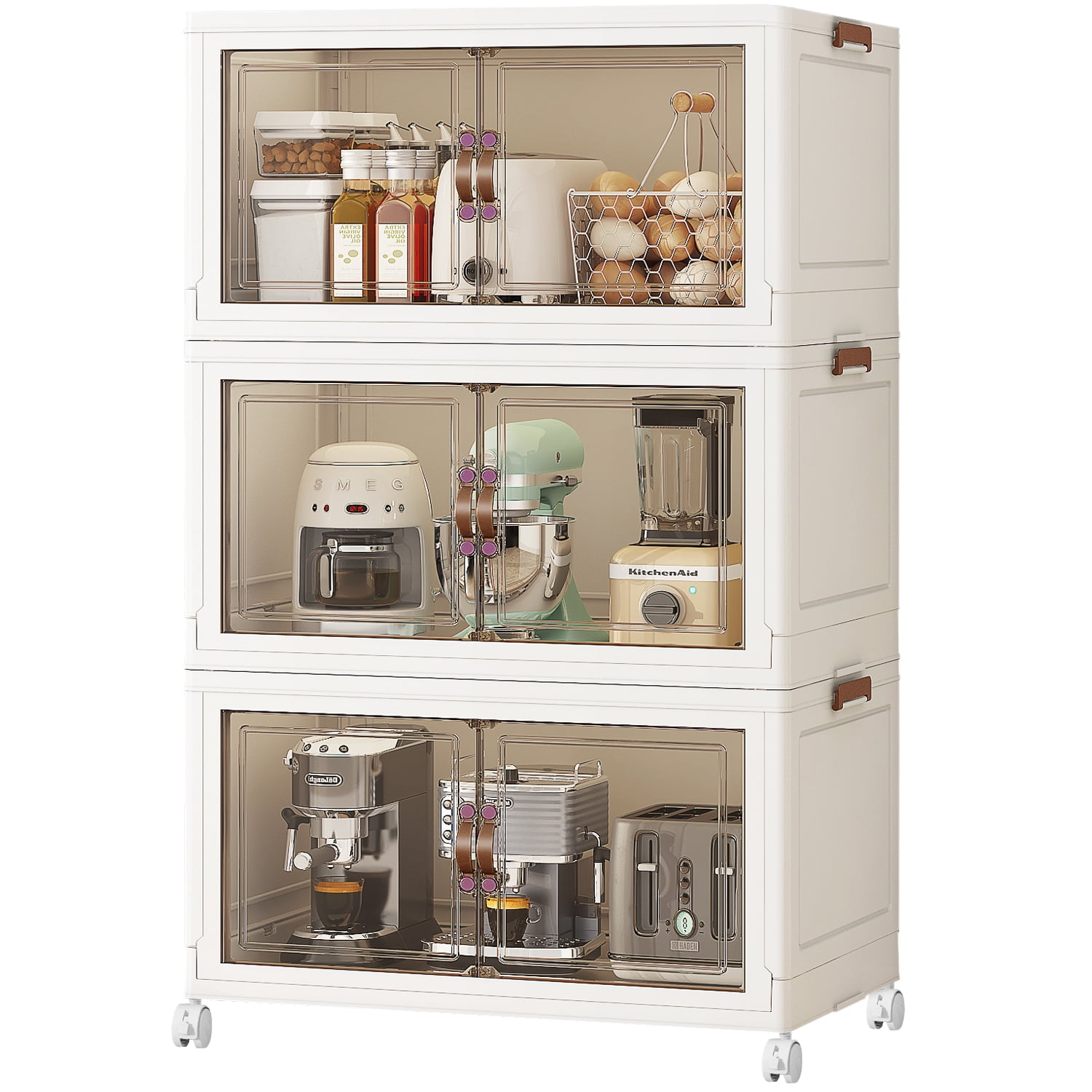 COOKCOK Storage Bins with Lids,3 Packs Stackable Bins with Wheels, Dual ...