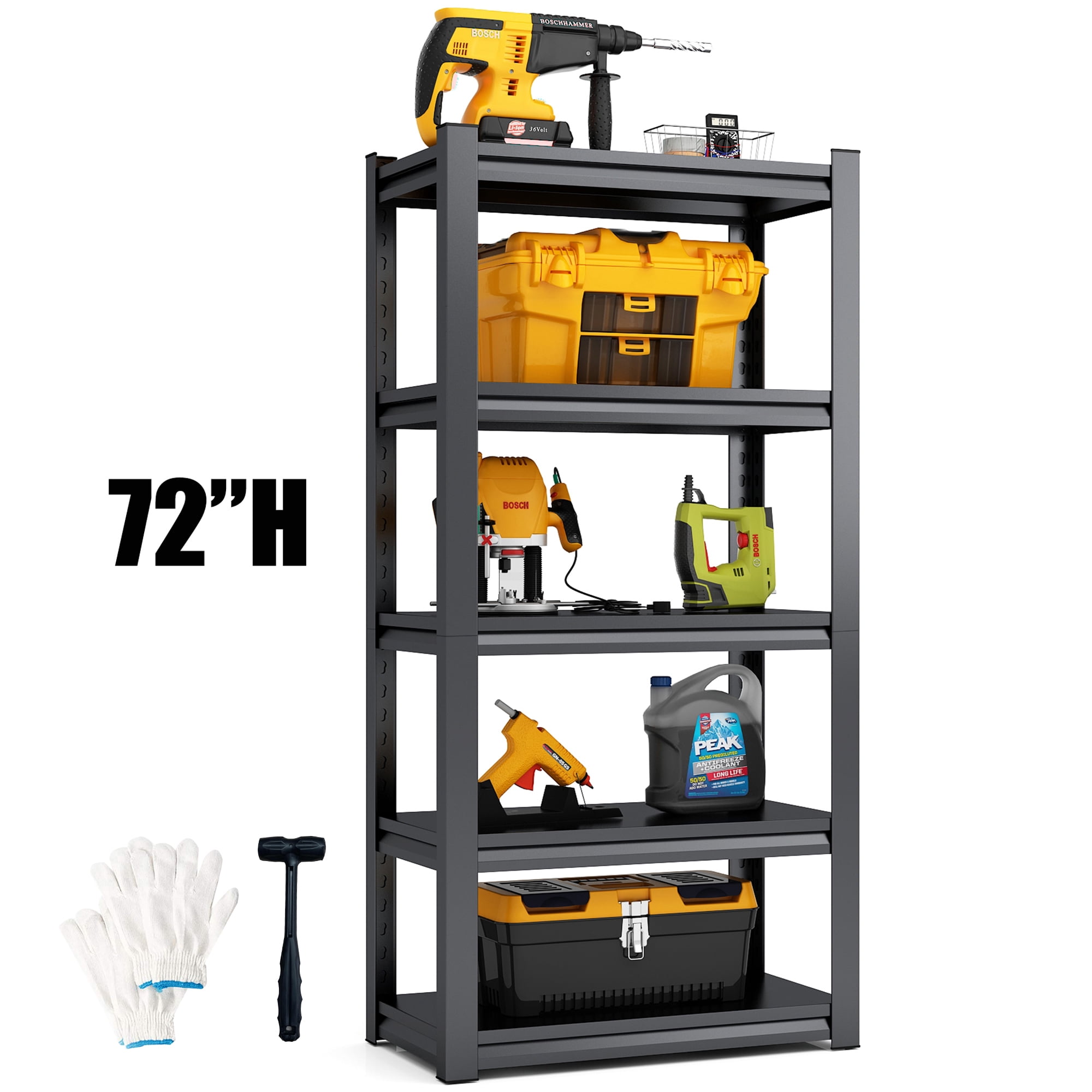 COOKCOK Storage Shelving Unit, 5 Tier Adjustable Metal Shelf, Garage ...