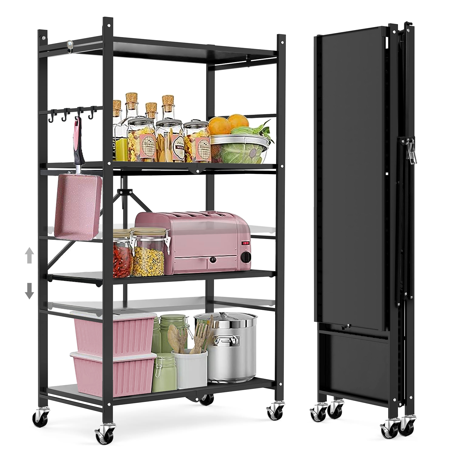 Powiller 4-Tier Foldable Metal Shelf, Heavy Duty Rack, Kitchen Units ...