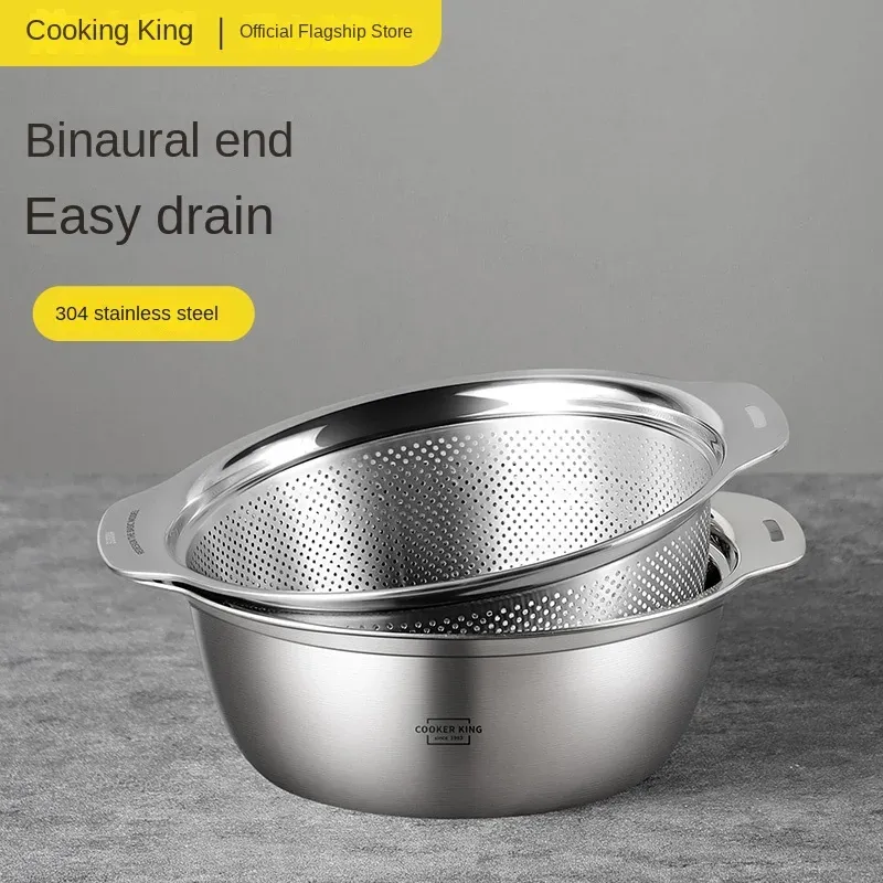 COOKER KING 304 Stainless Steel Drain Basket Vegetable Washing Artifact ...