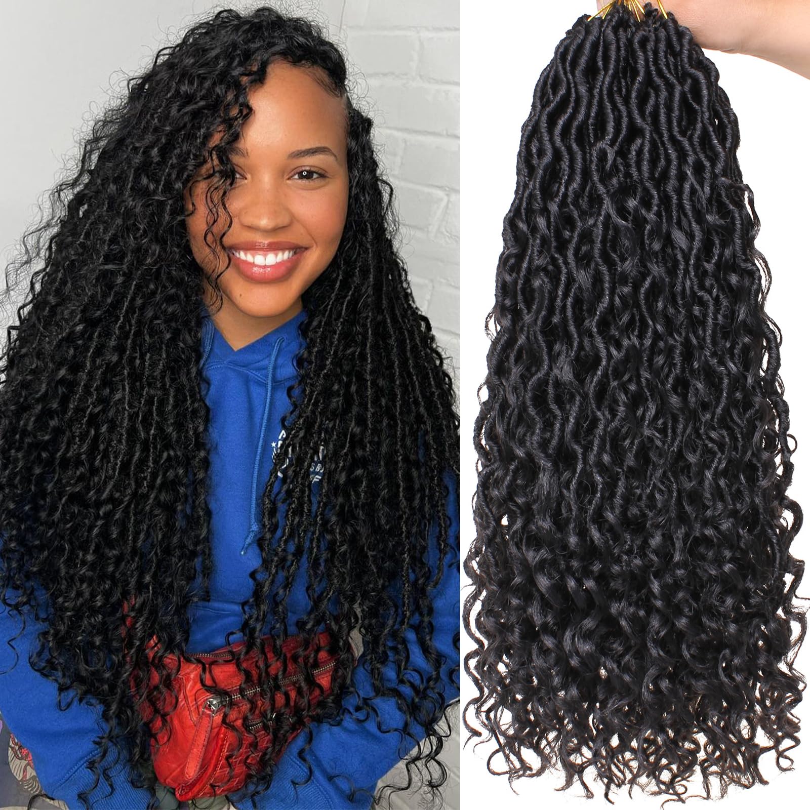 COOKOO 18 Inch 8 Packs Pre-looped Crochet Goddess Locs with Curly Ends ...