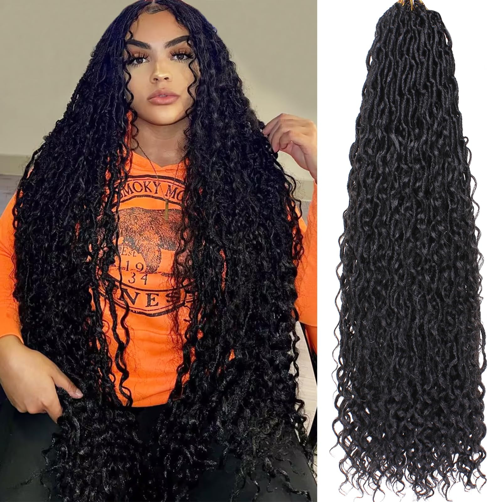 COOKOO Natural Black Faux Locs 30 Inch Crochet Hair for Women - 8 Pack ...