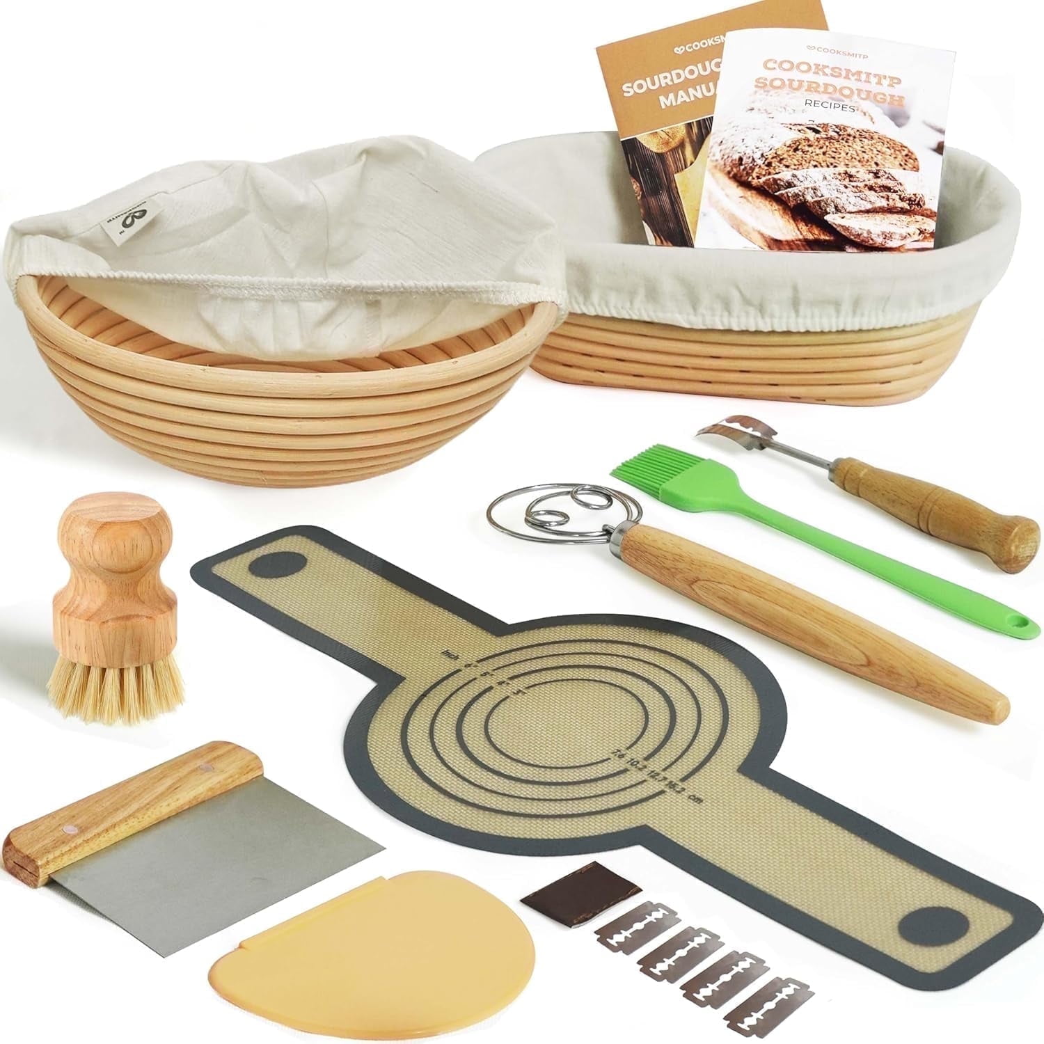 COOKSMITP Bread Proofing Basket Set, 9" Round & 10" Oval, A Complete Sourdough Starter Kit with ...