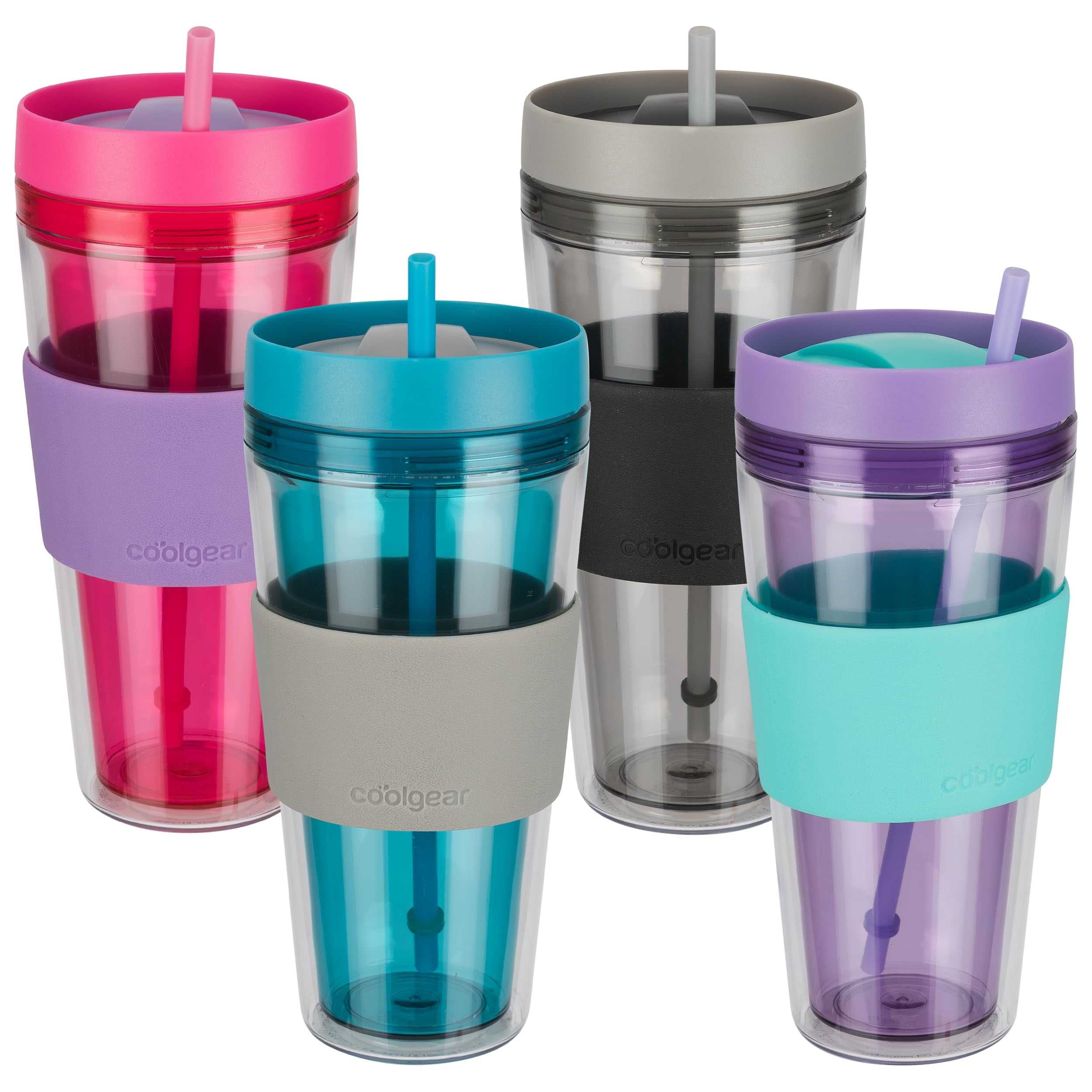 4 Pack COOL GEAR 24 oz Callisto Clear Chiller with Straw and Band ...