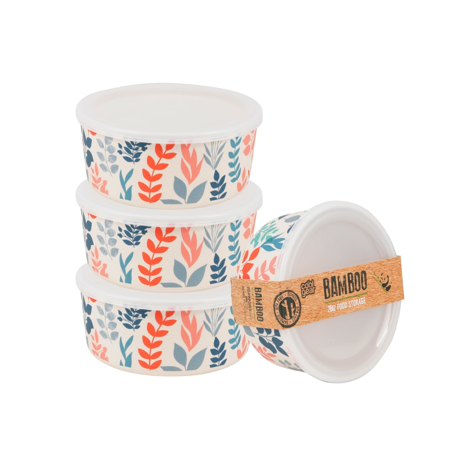 COOL GEAR 4-Pack Bamboo Reusable Containers | BPA-Free Dishwasher-Safe ...