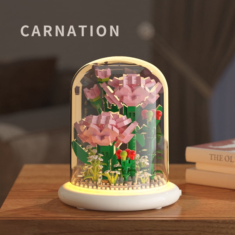 COOLDAC Carnation Mini Building Block Flower Bouquets with Base Lights ...