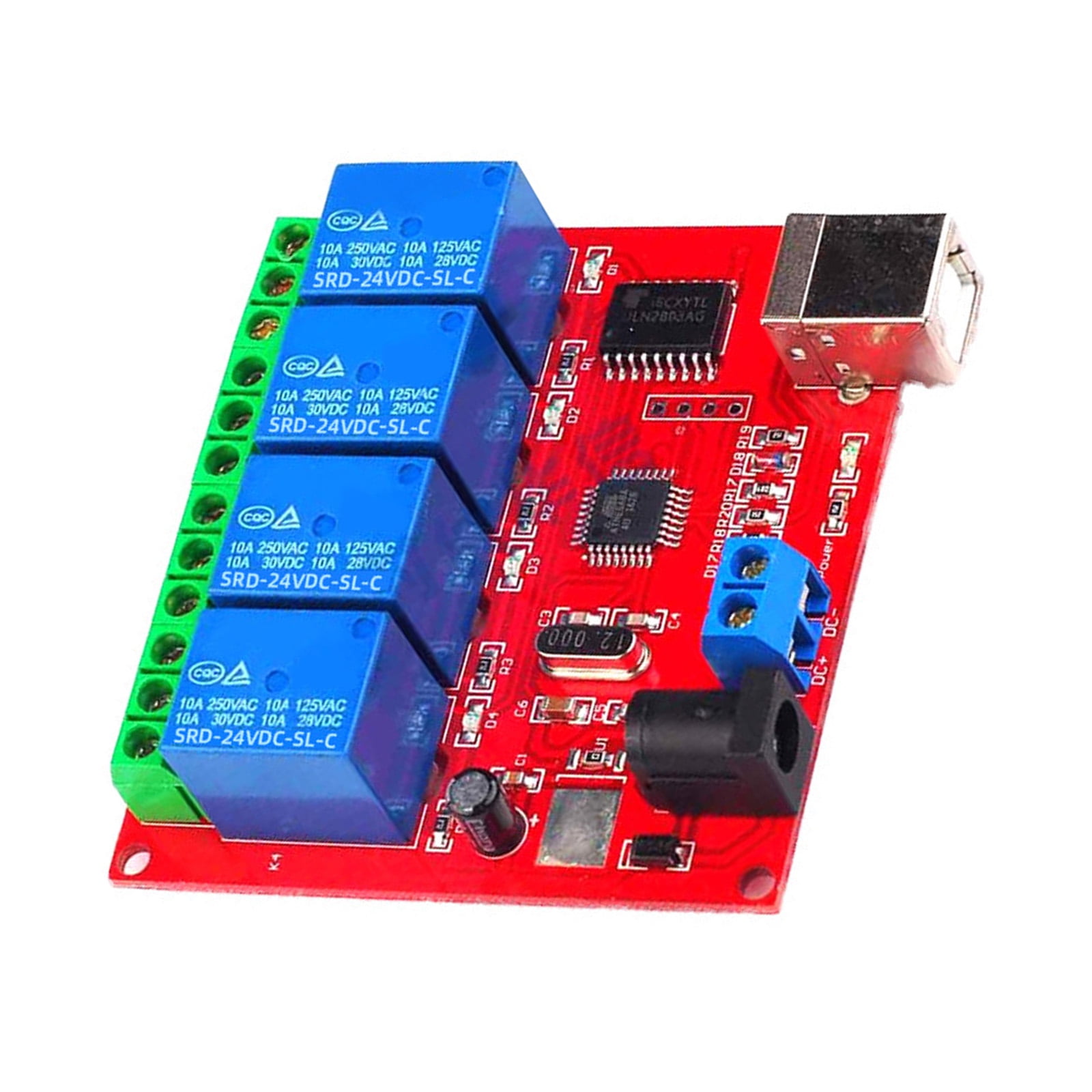 COOLHOOD 4 Channel USB Control Relays Module ULN2803 5V 12V 24V ...