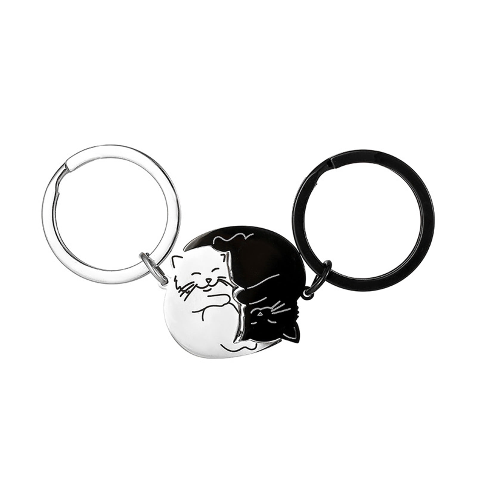 COOLHOOD Black and White Cartoon Cats Keychain Playful Cat Keychain ...