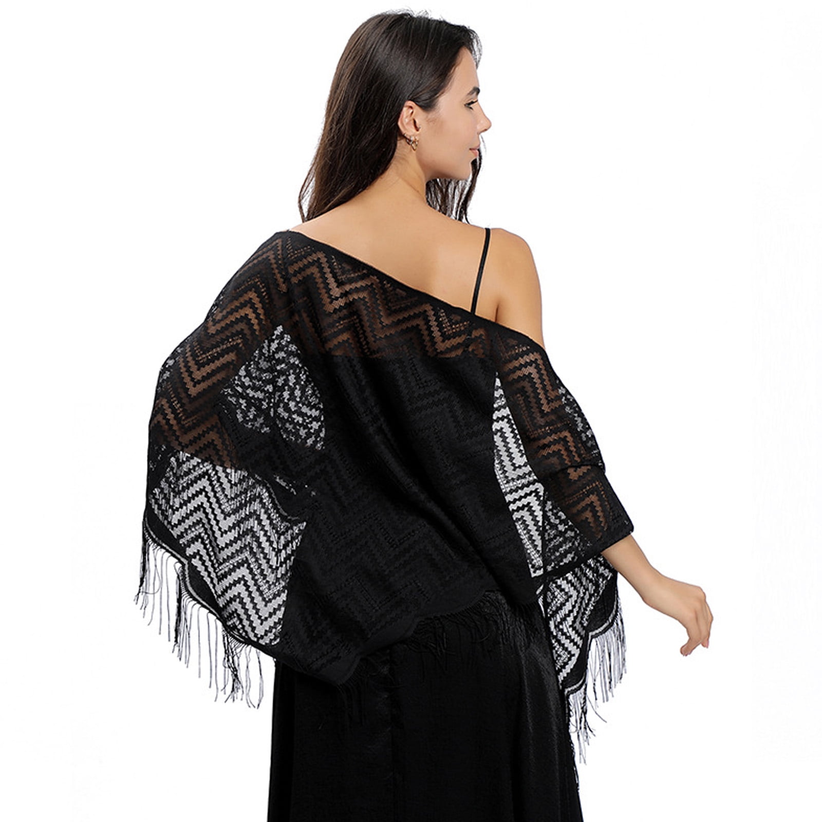 COOLHOOD Elegant Triangle Lace Scarf for Evening Dresses Tassels ...