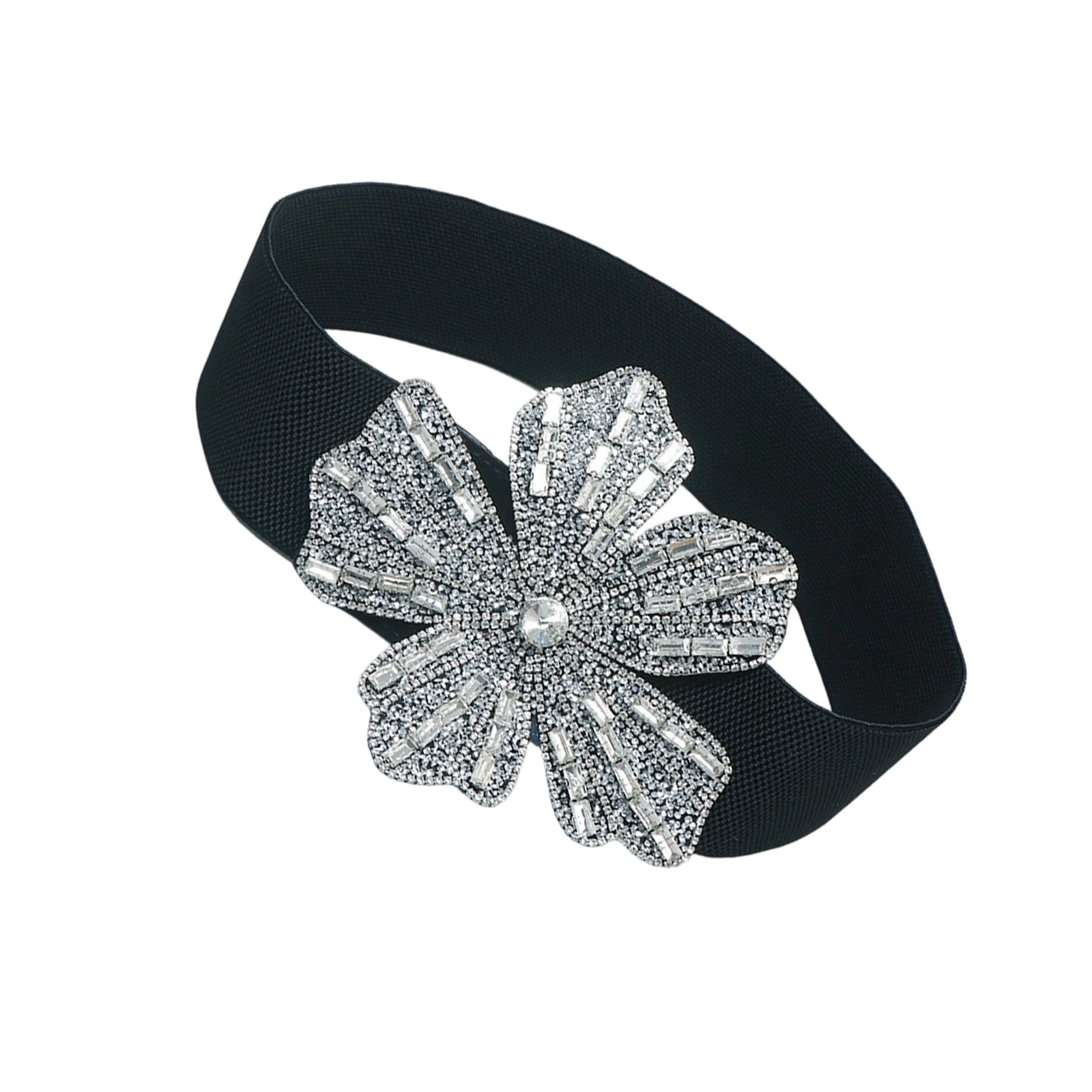 COOLHOOD Elegant Waist Belt Rhinestones Decorated Elastic Woven Belt ...