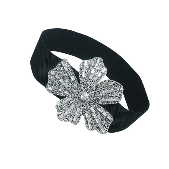 COOLHOOD Elegant Waist Belt Rhinestones Decorated Elastic Woven Belt ...