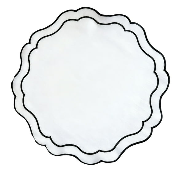 COOLHOOD Embroidered Cloth Placemat Round Flower Scalloped Edges ...