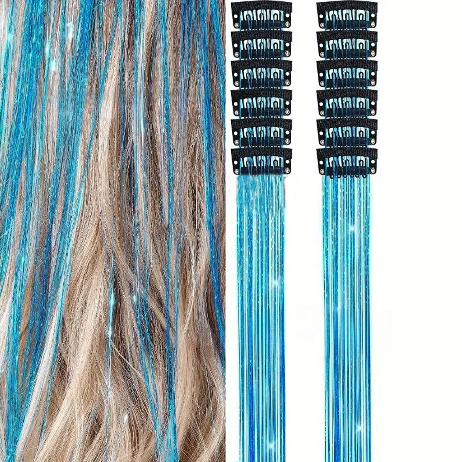 COOLHOOD Set of 12pcs Synthetic Hair Tinsel Clip in Extensions 20inches ...
