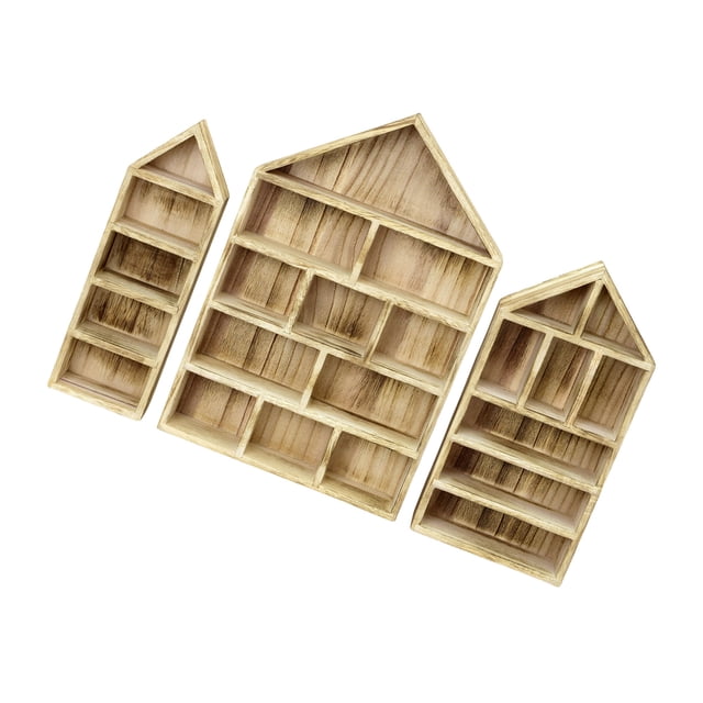 COOLHOOD Set of 3 Wooden House Shape Wall Mounted Display Shelves for ...