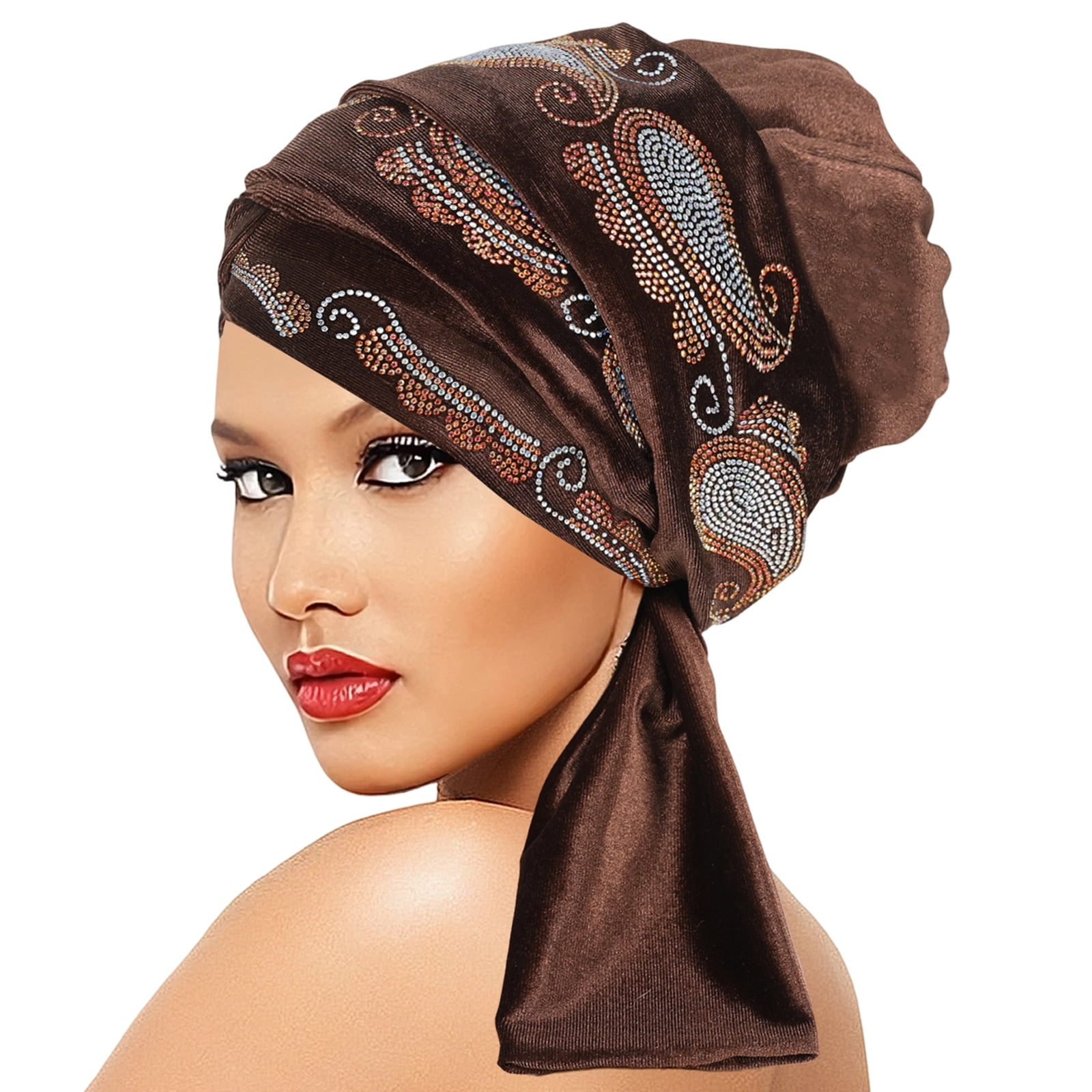 COOLHOOD Sparkling Rhinestones Decors Turban Hat Velveted Headscarf Hat ...