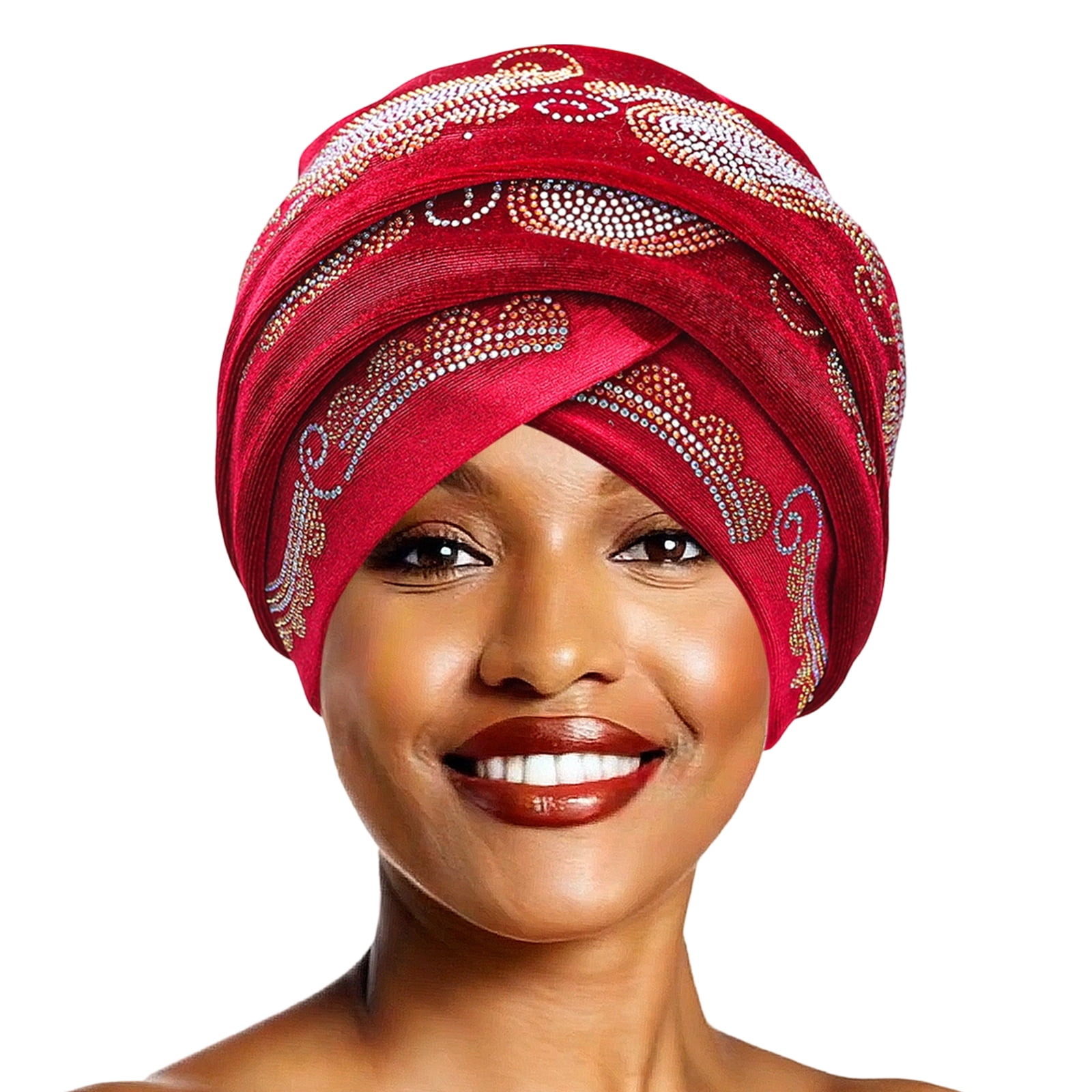 COOLHOOD Sparkling Rhinestones Decors Turban Hat Velveted Headscarf Hat ...