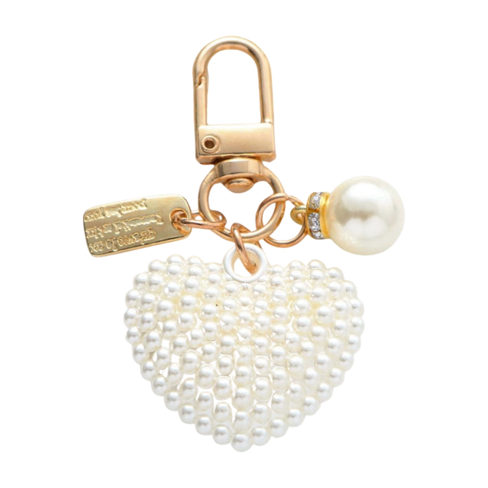 COOLHOOD Trendy Pearls Heart Keychain Accessory Sturdy Heart Keychain ...