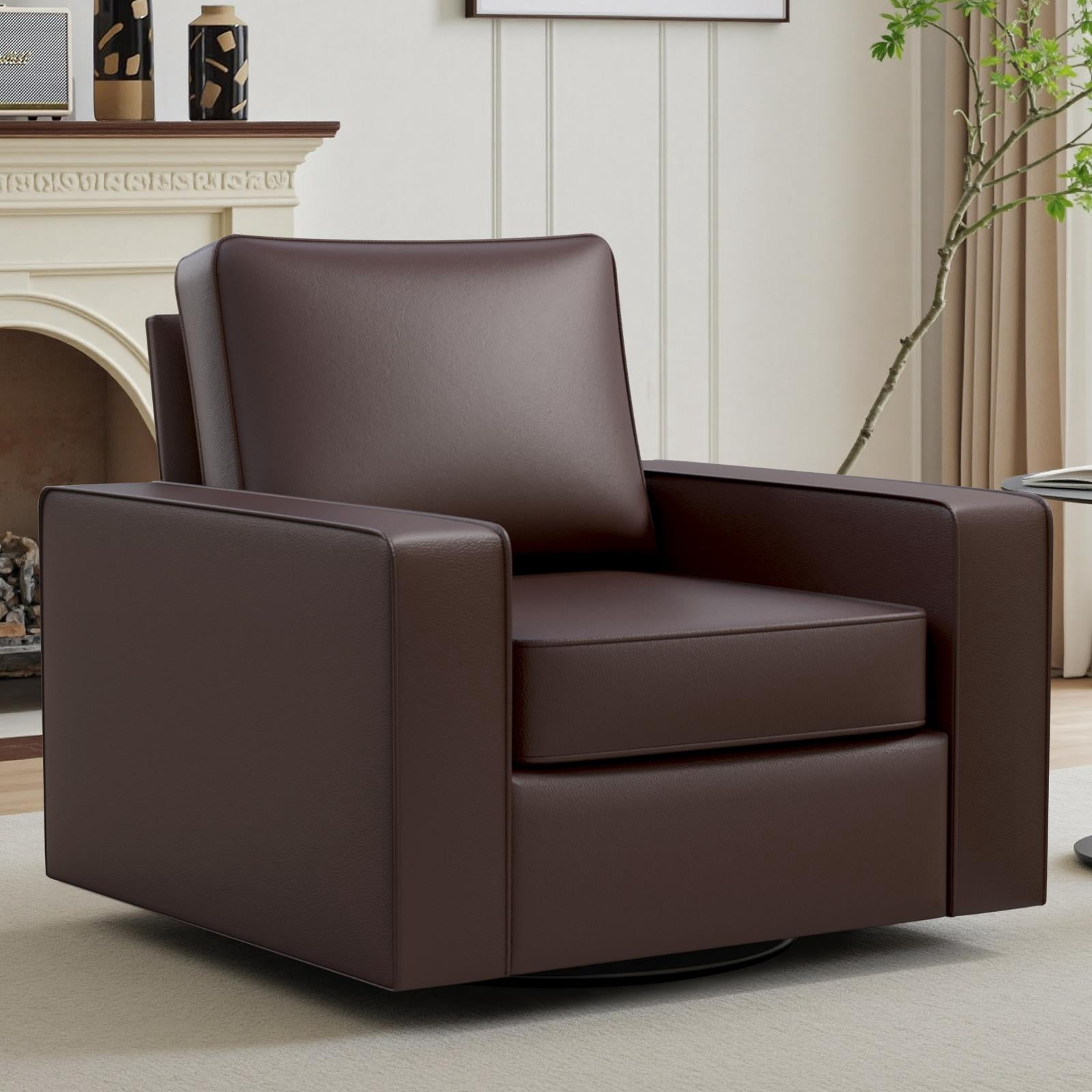 COOLHUT 360° Swivel Accent Chair Set of 1, 36.2" Wide PU Leather Accent ...